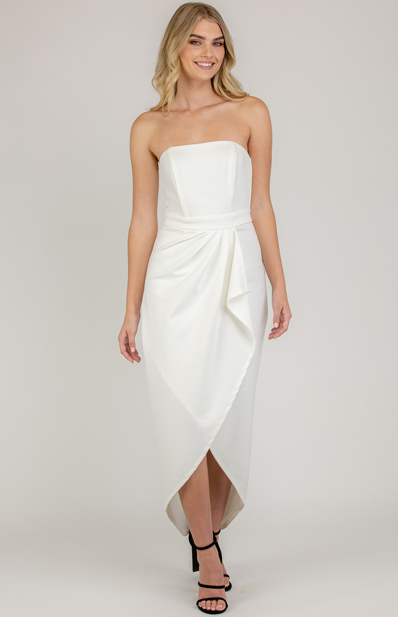 Strapless Pleated Dress with Drape Front Detail (ADR959B) | Style State