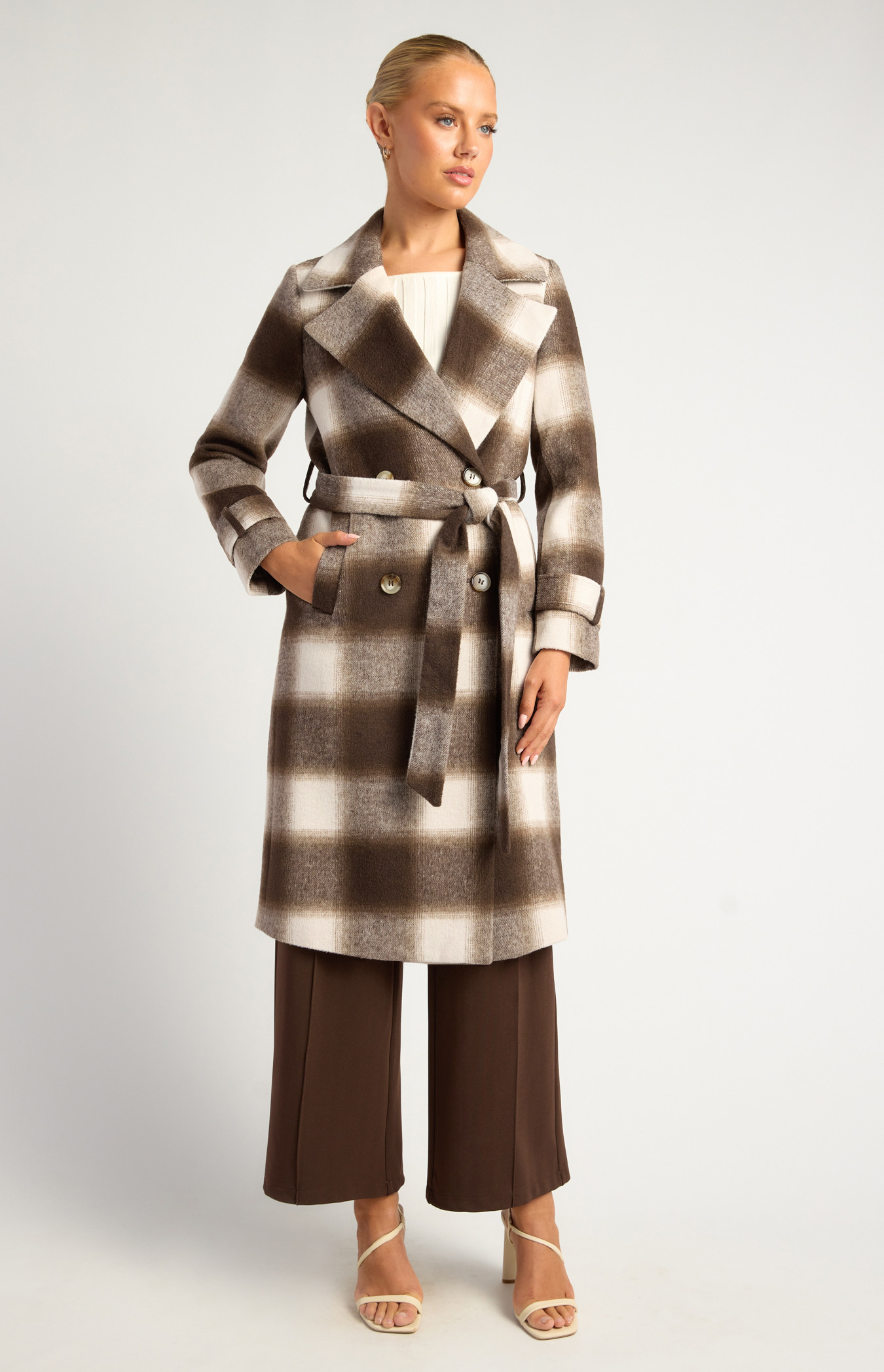 Checkered Double Breasted Faux Wool Coat (AJT315-3B) | Style State
