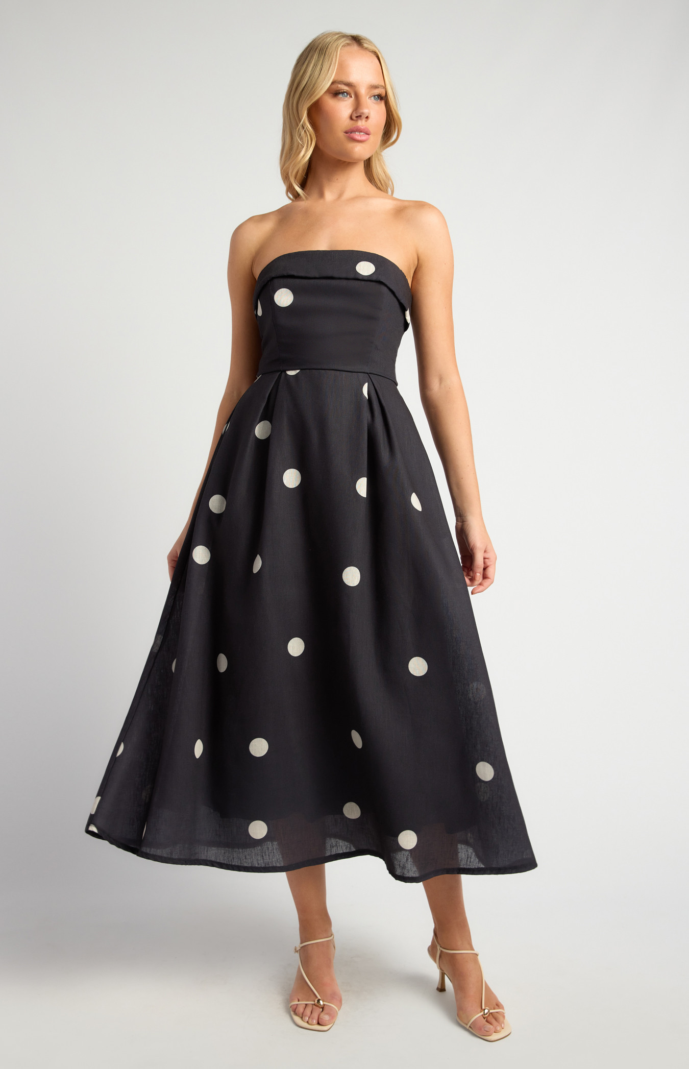 Polkadot Folded Neckline Midi Dress With Pockets (SDR1774B) | Style State