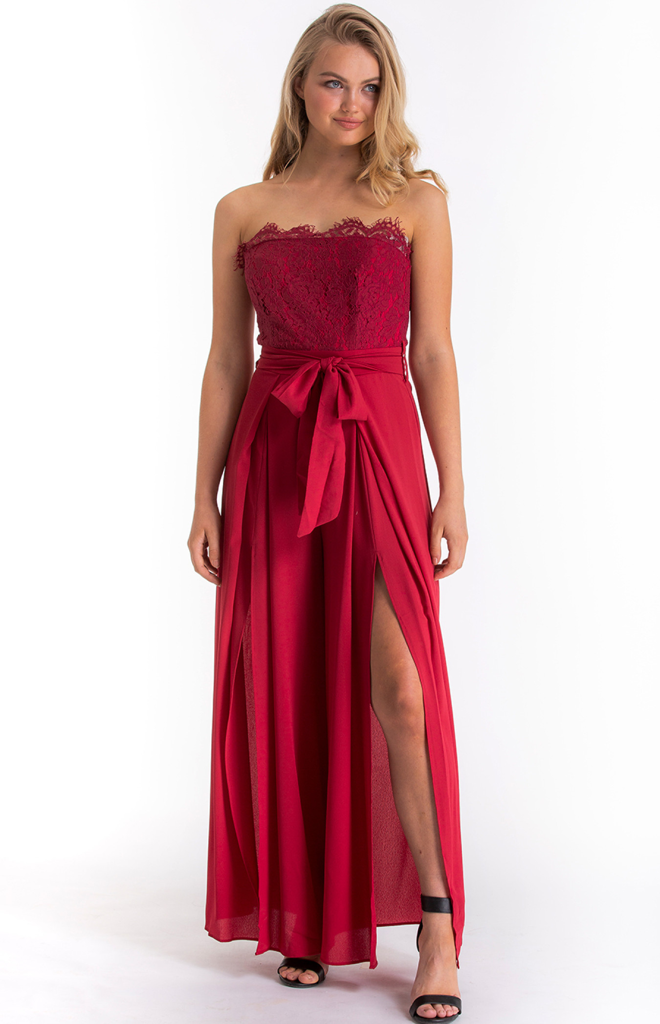 Lace feature Jumpsuit with Split Leg details (SJP364A) | Style State