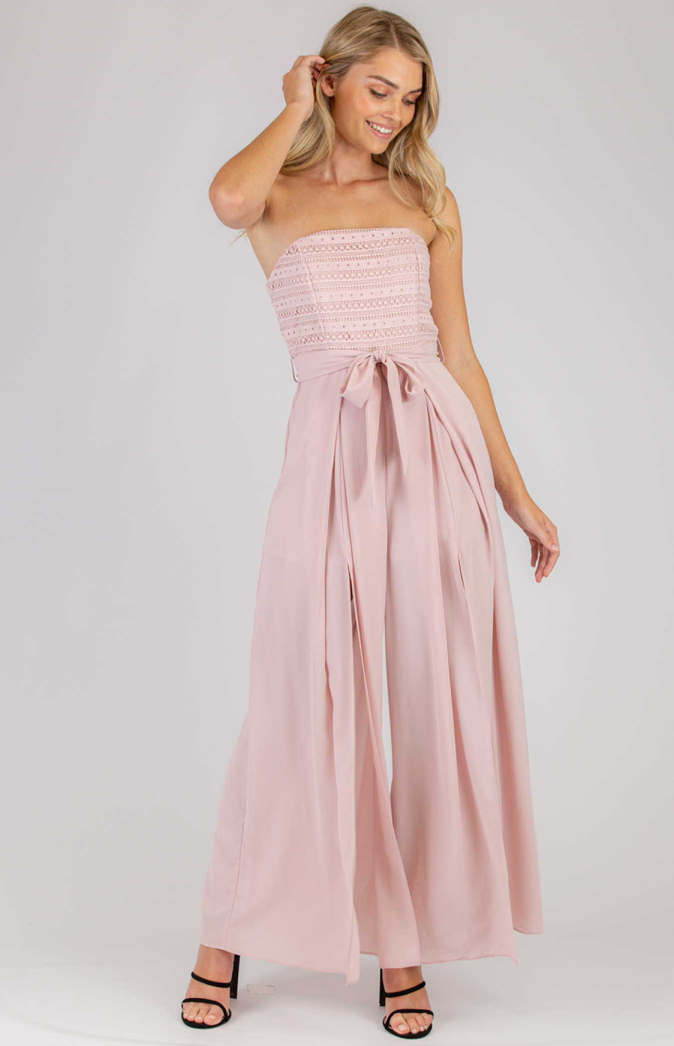 Embroidery Strapless Split Leg Jumpsuit (SJP401A) | Style State