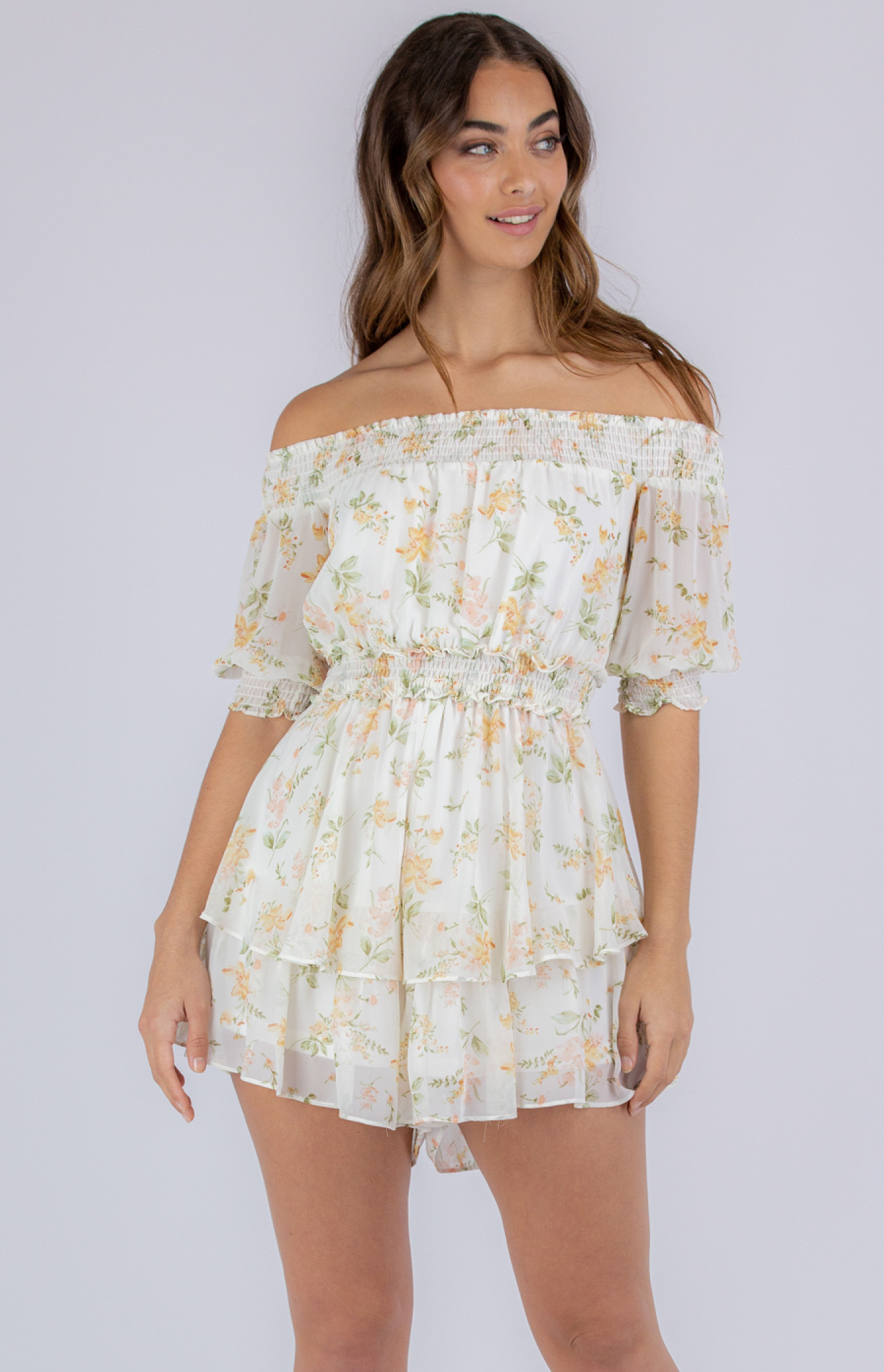 Floral Off the Shoulder Playsuit with Ruffle Details (SJP476A) | Style ...