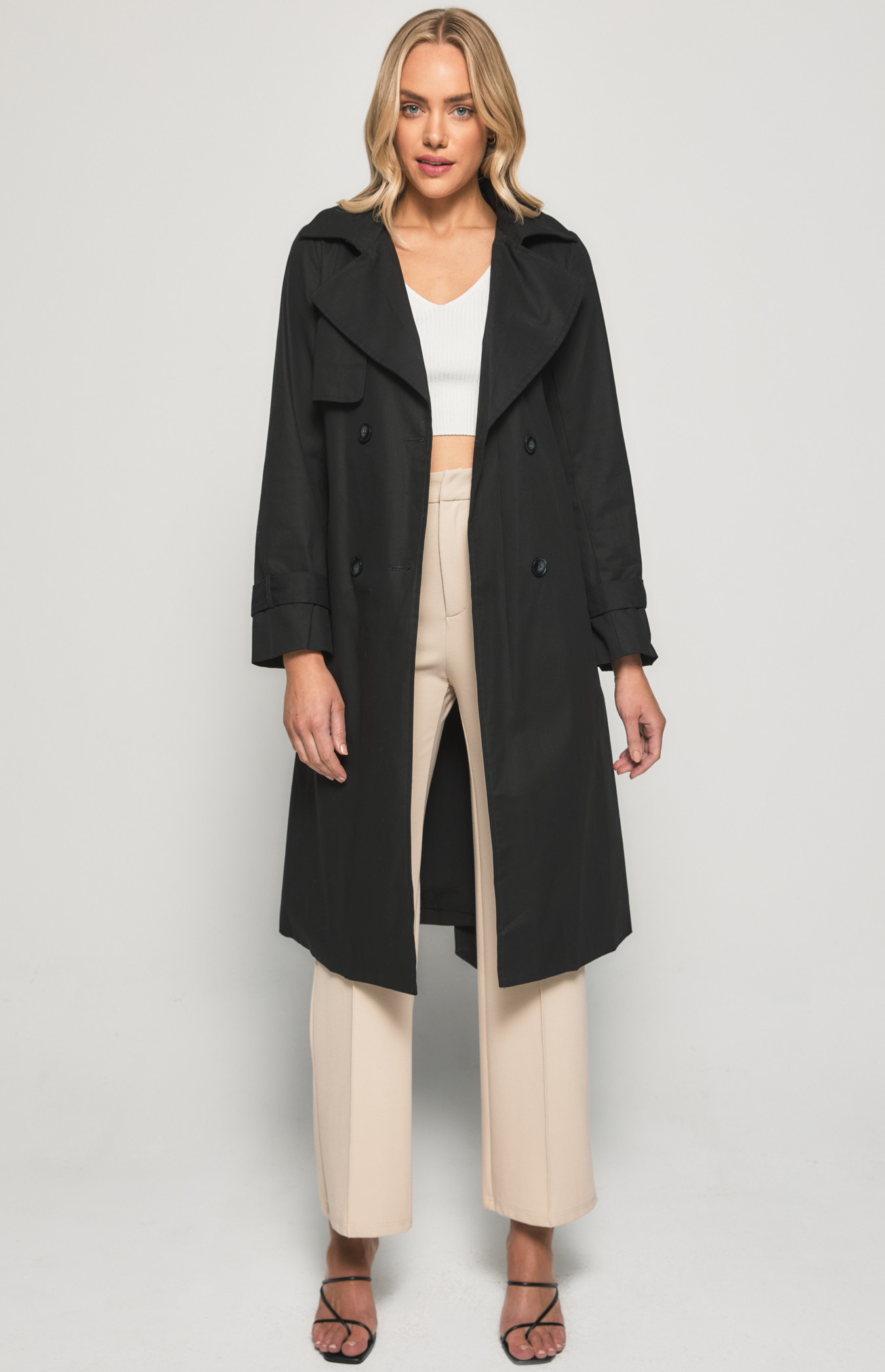 Long Line Collared Trench Coat with Button and Pocket Details (SJT375B ...