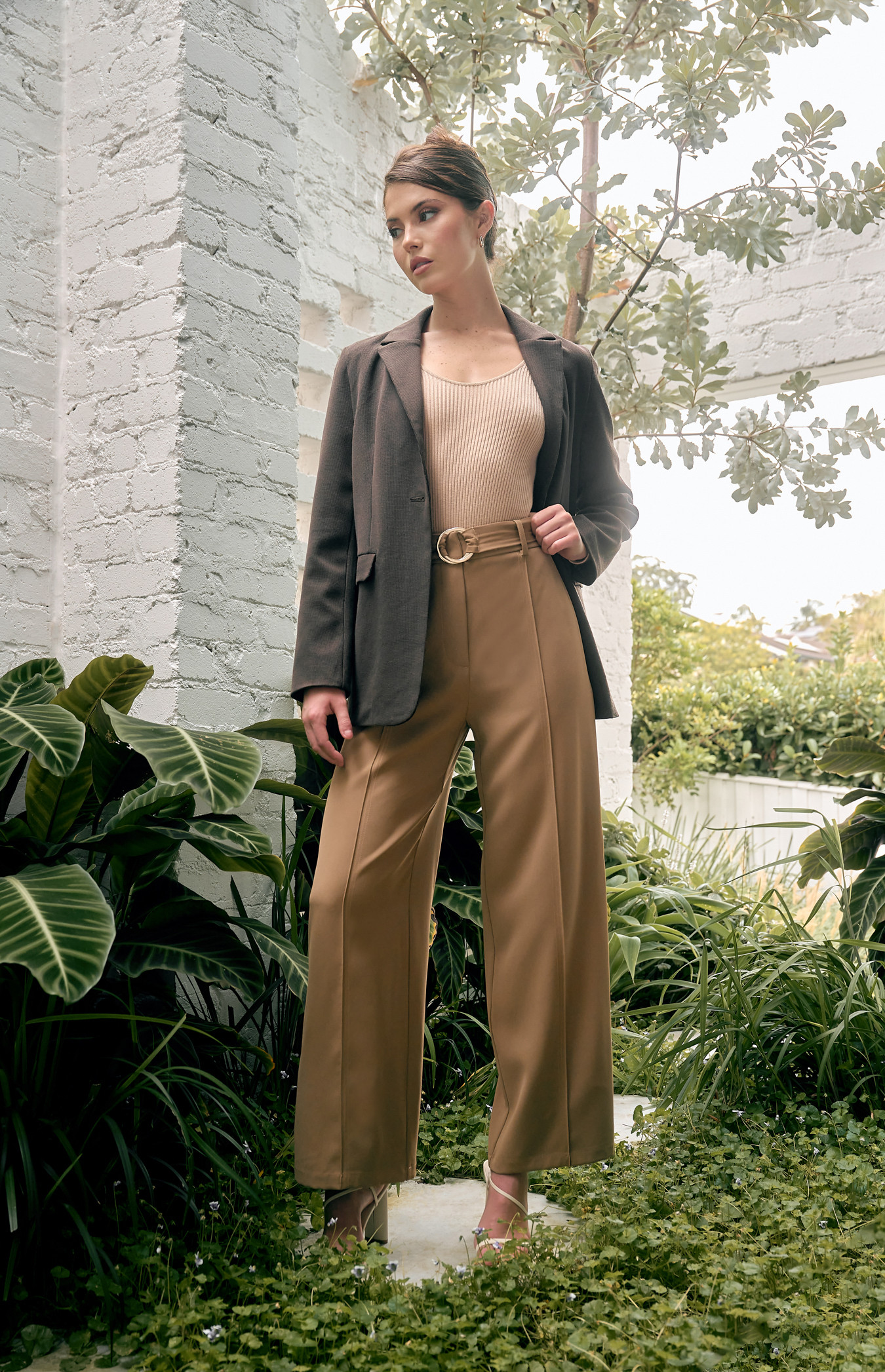 Stitch and Seam Detail Pants with Circle Buckle (SPA470B) | Style State