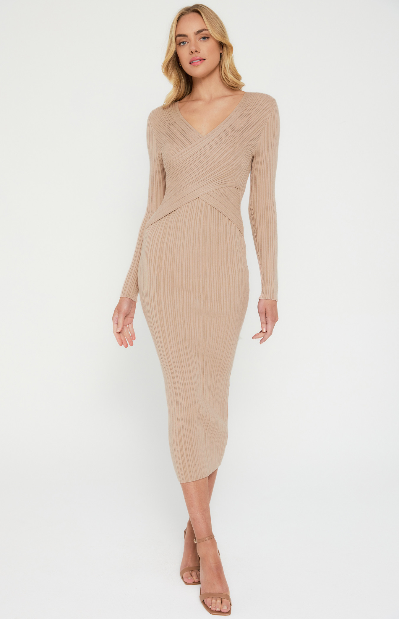 Cross Front Detail Textured Knit Midi Dress (SKN690) | Style State