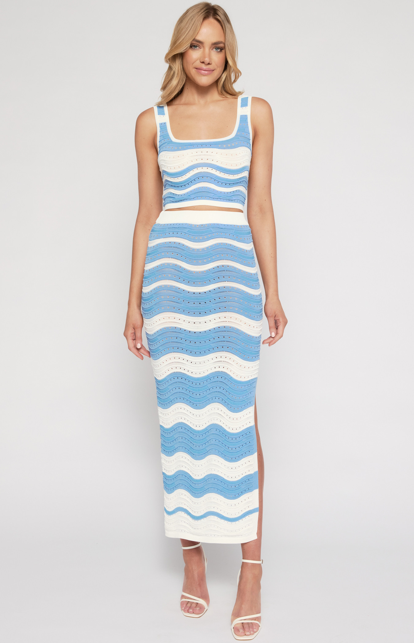 Scallop Textured Contrast Set with Top and Skirt (SKN720) | Style State