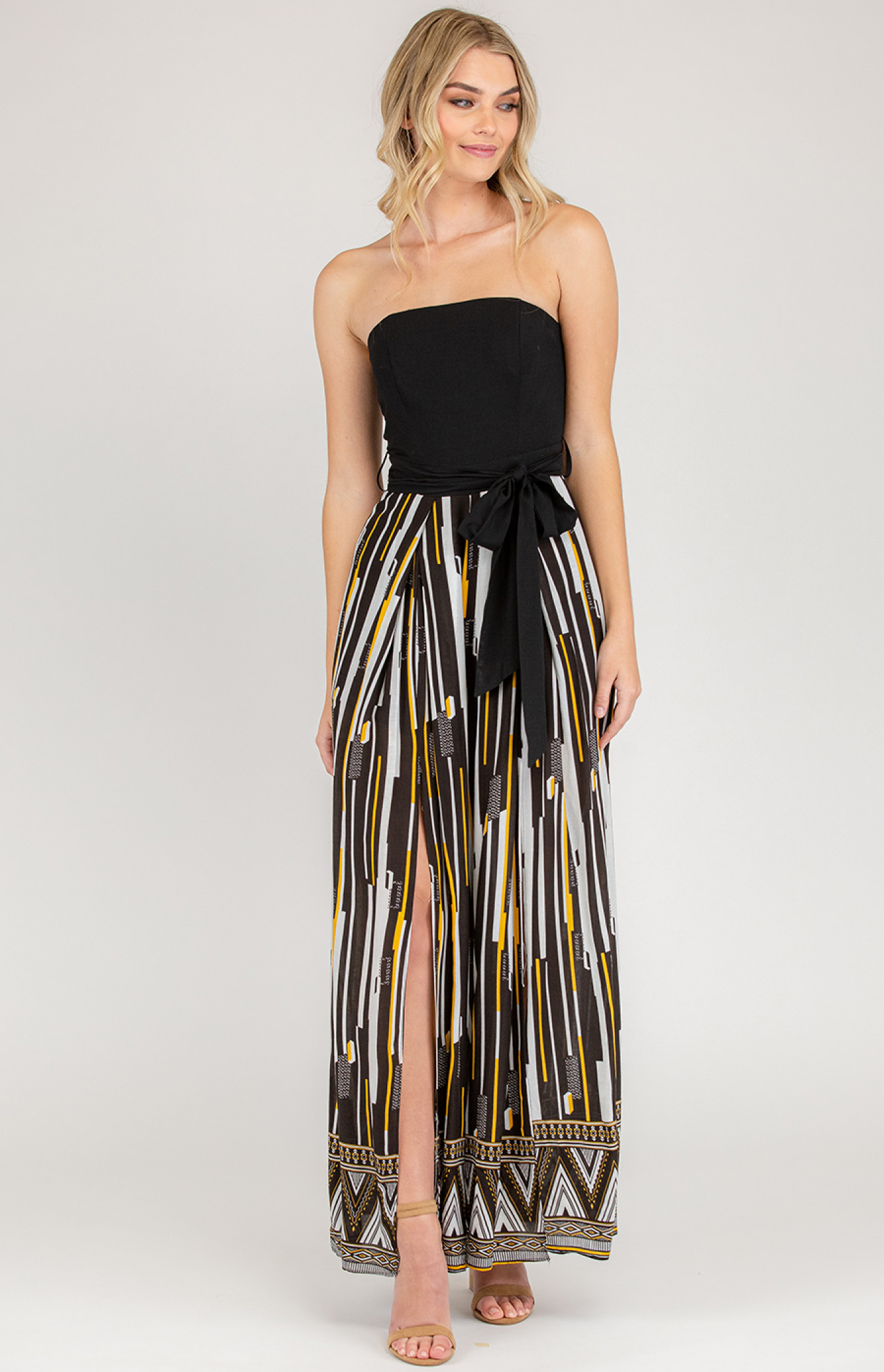 Contrast Print Split Leg Jumpsuit (SSJP7-22A) | Style State