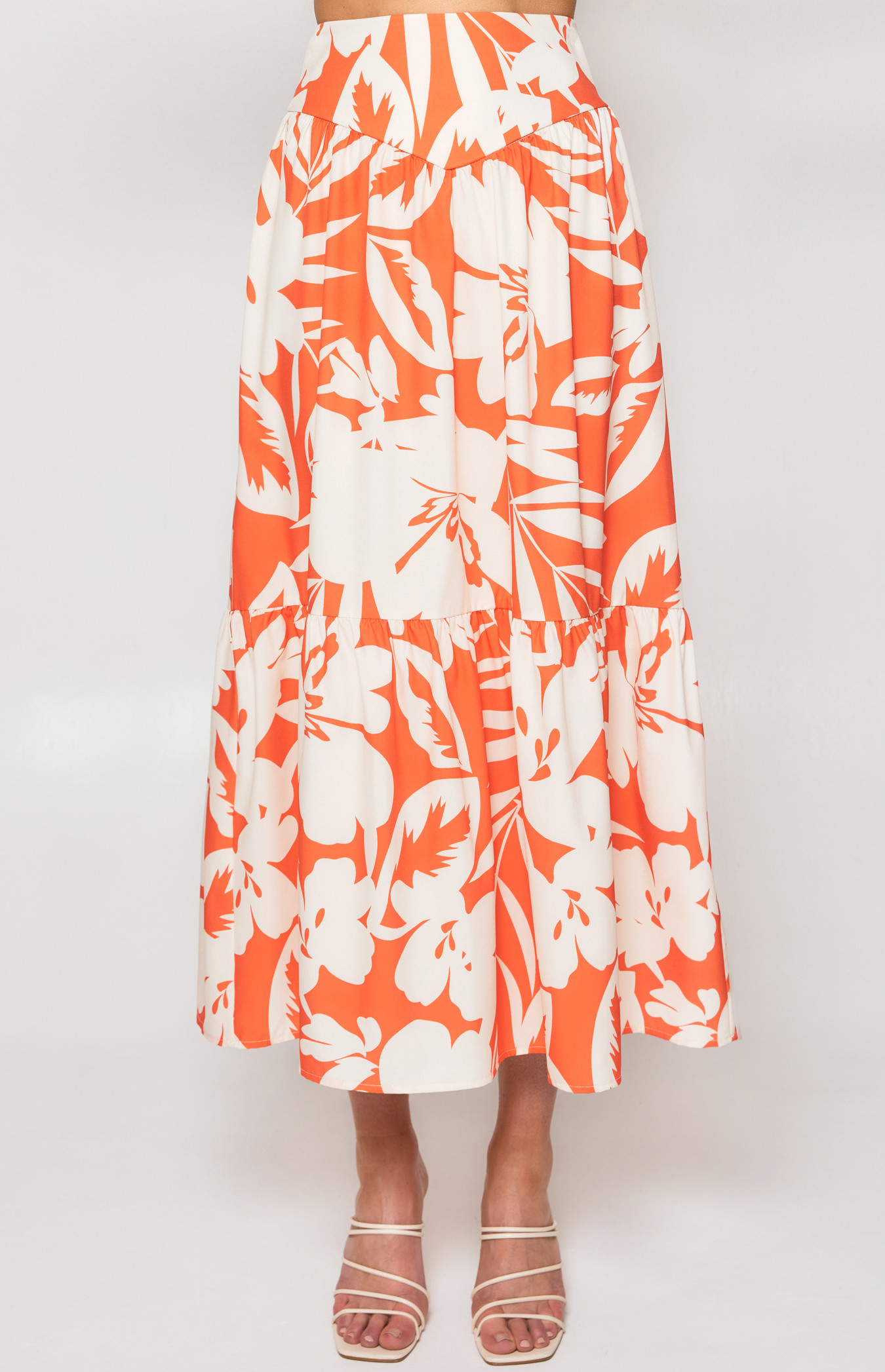 Abstract Print Midi Skirt with Waist Panel Detail (SSK358A) | Style State