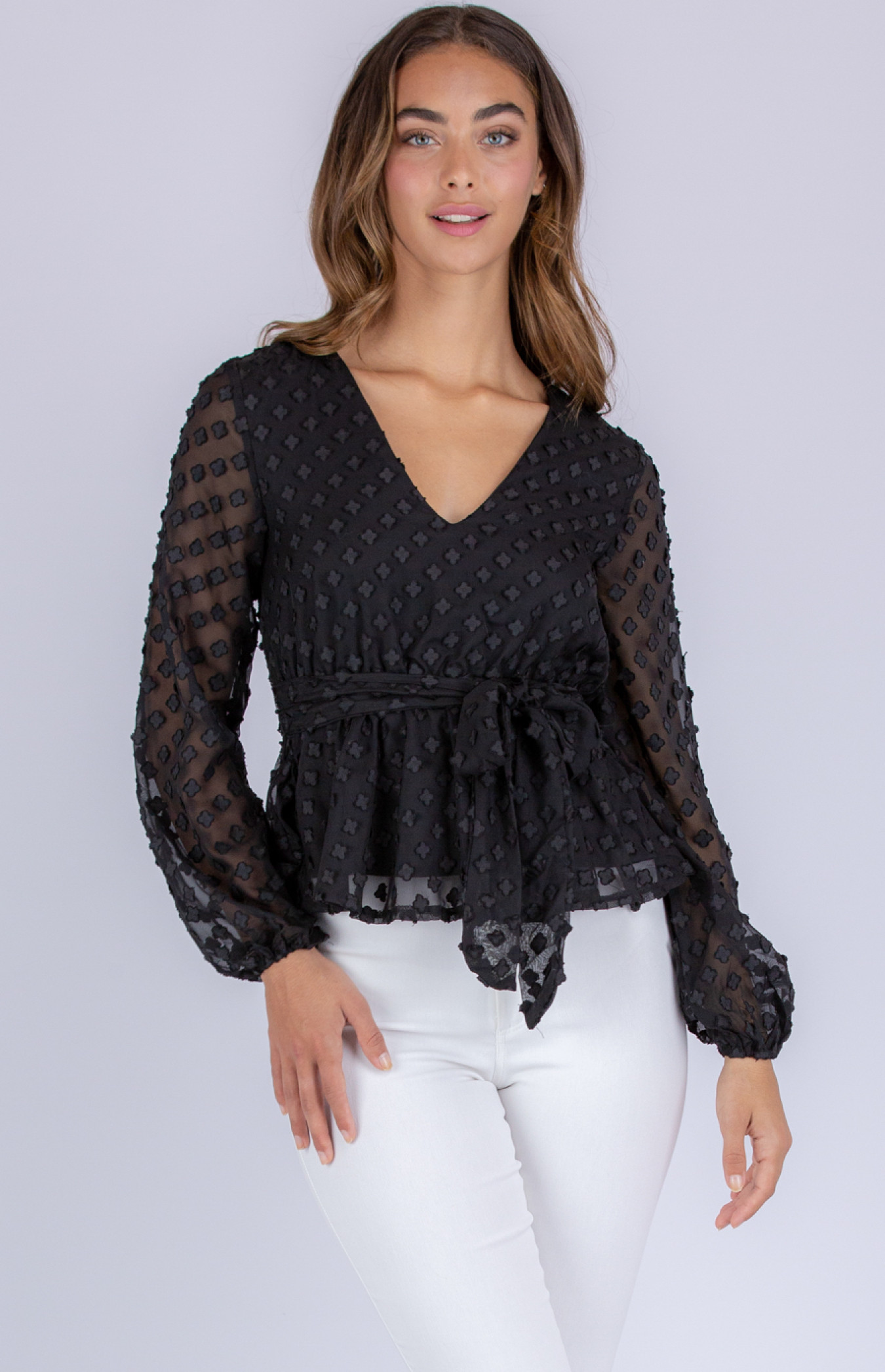 Sheer 3D Textured Blouse (STO436B) | Style State