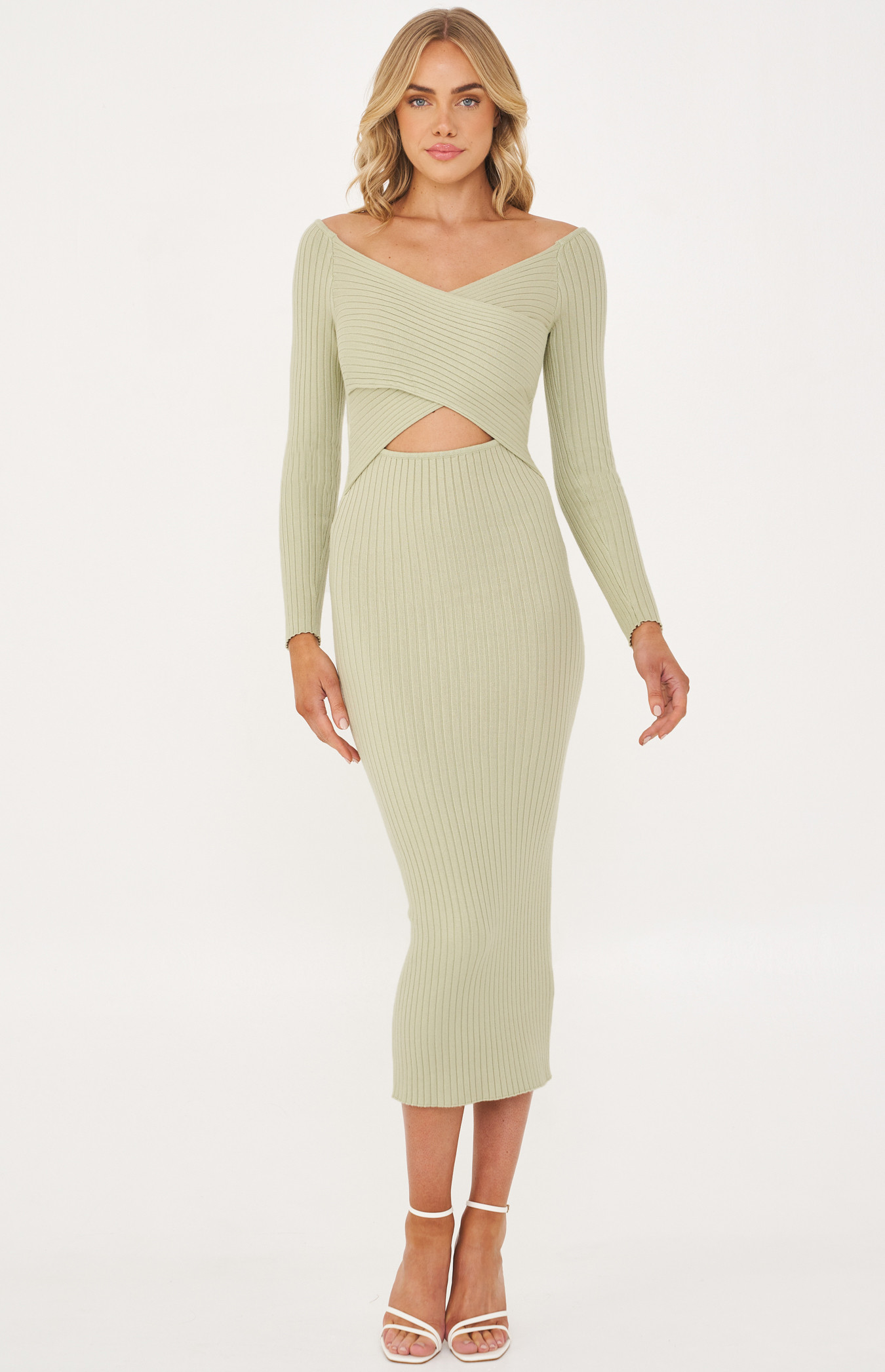 Cross Front Ribbed Knit Midi Dress (WKN347) | Style State