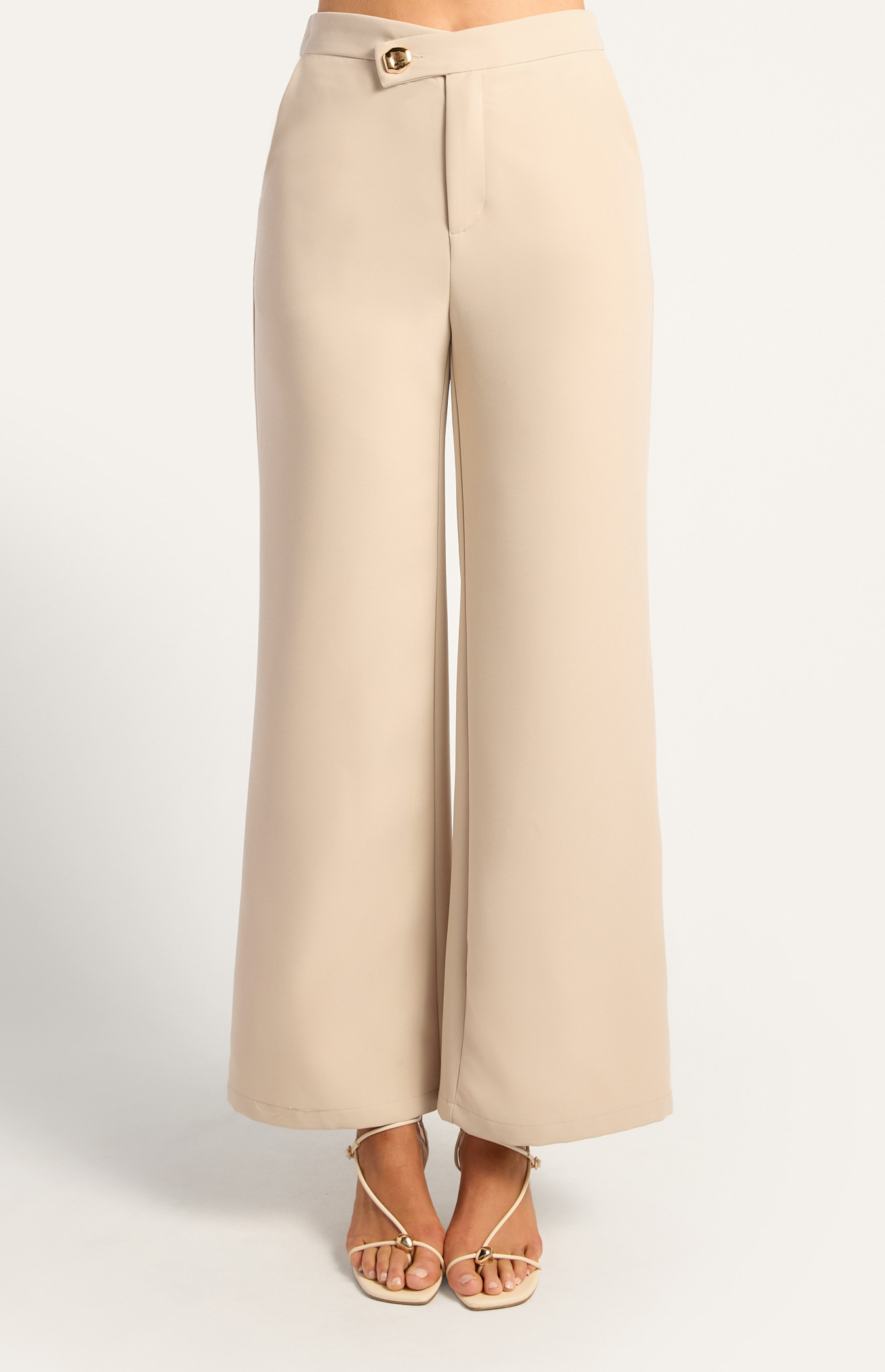 Asymmetric Waistband Gold Feature Button Pants (WPA321B) | Style State