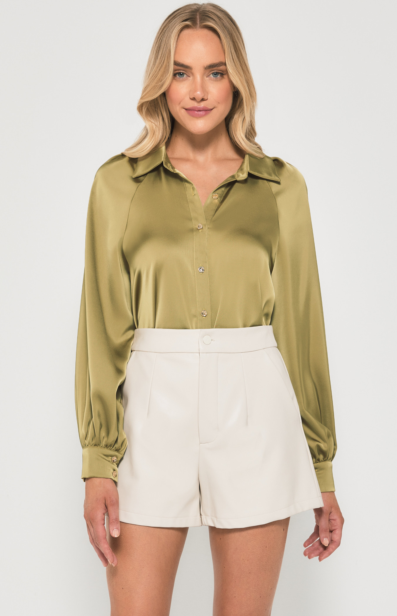 Satin Shirt with Contrast Gold Detail Buttons (WTO482A) | Style State